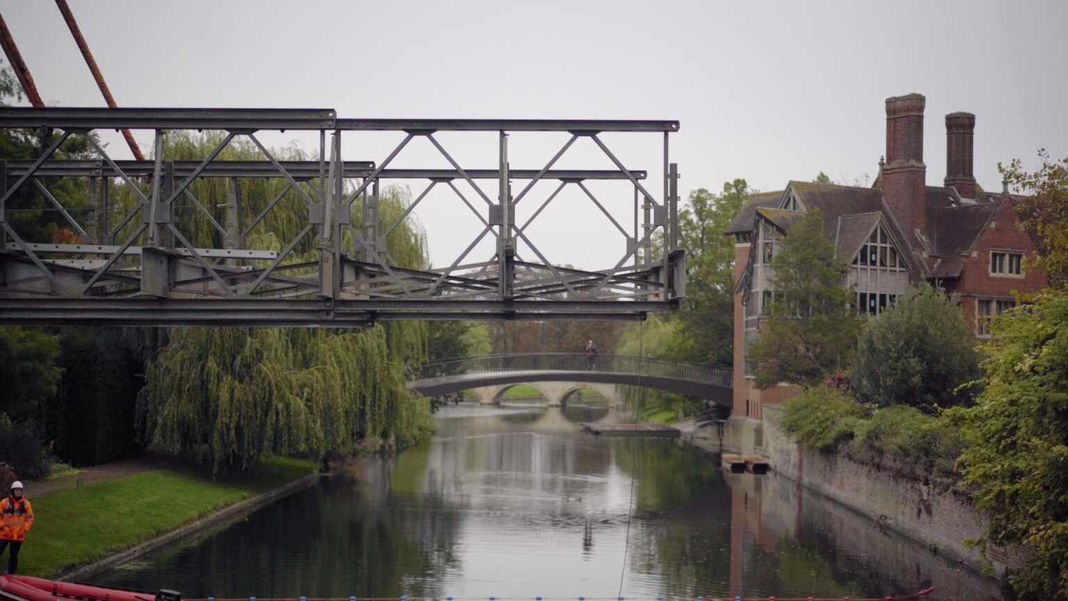 Temporary bridge installed over the River Cam in the heart of Cambridge ...